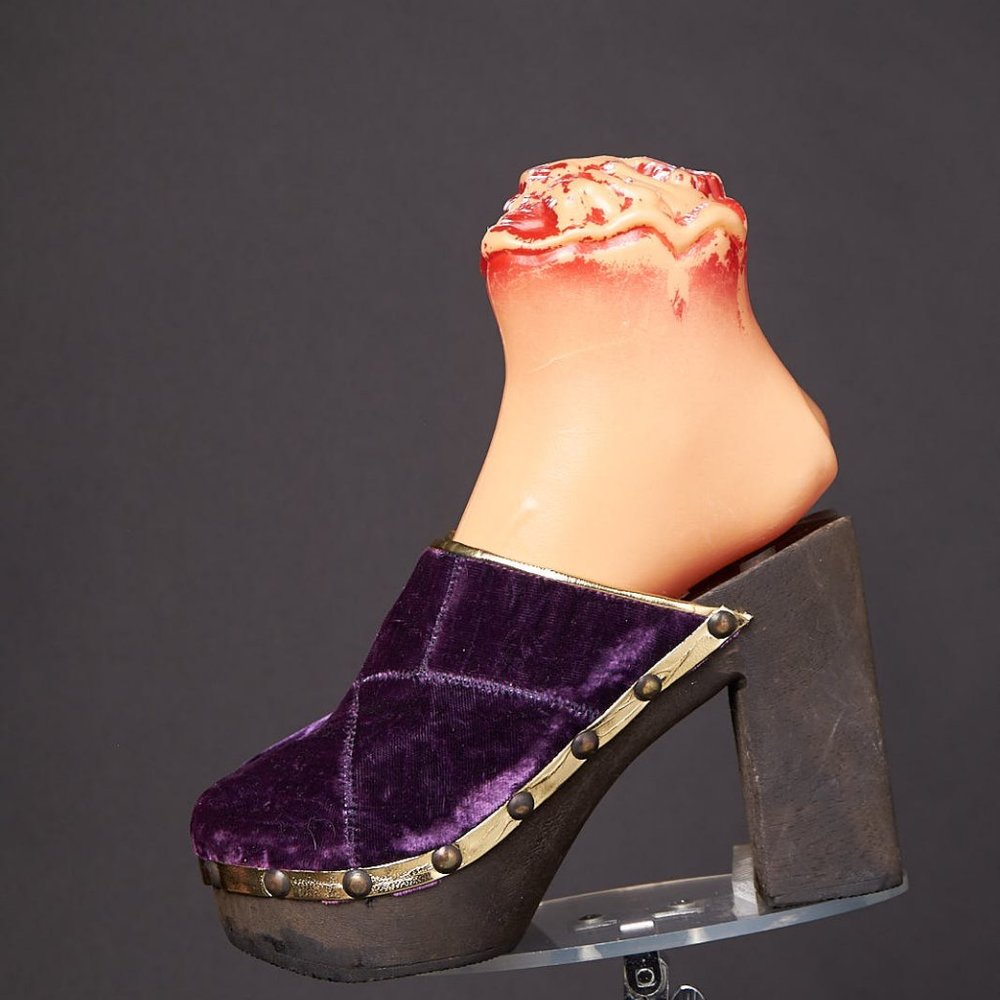 1970s Purple Velvet Platform Mules Heels Shoes - Gem